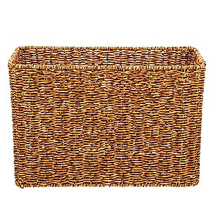 DOITOOL Rattan Storage Basket Simulation Woven Magazine Files Book Holder Rectangular Basket Bin Laundry Tote Basket for Bedroom Living Room Home