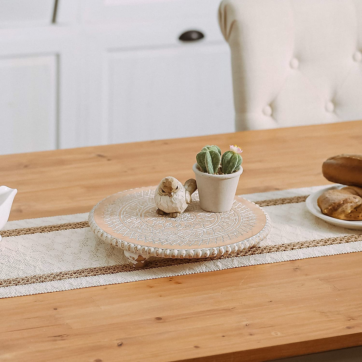 NIKKY HOME Beaded Risers Display Stands, Farmhouse Rustic Wood Pedestal, Centerpiece Decor for Coffee Bar Table, Kitchen Counter, Dining Room