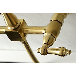 Kingston Brass KS1267ALBS Heritage 8-Inch Centerset Wall Mount Kitchen Faucet with Brass Sprayer, Brushed Brass