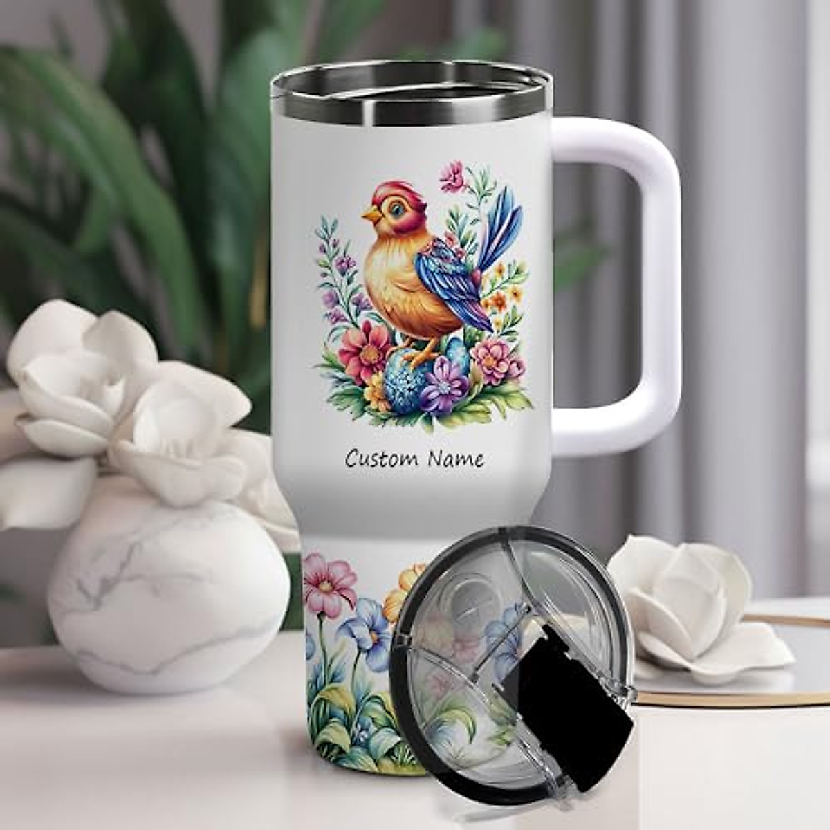 Custom Name 40oz Tumbler for Bunting Bird Fans - Stainless Steel Travel Cup with Lid, Straw & Handle - Gift for Girls, Women - Ideal for Christmas, Birthday Occasions 1Ri1Ad