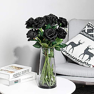 Luyue Artificial Silk Black Rose Flower Bouquet Wedding Party Home Decor, Pack of 10-Black