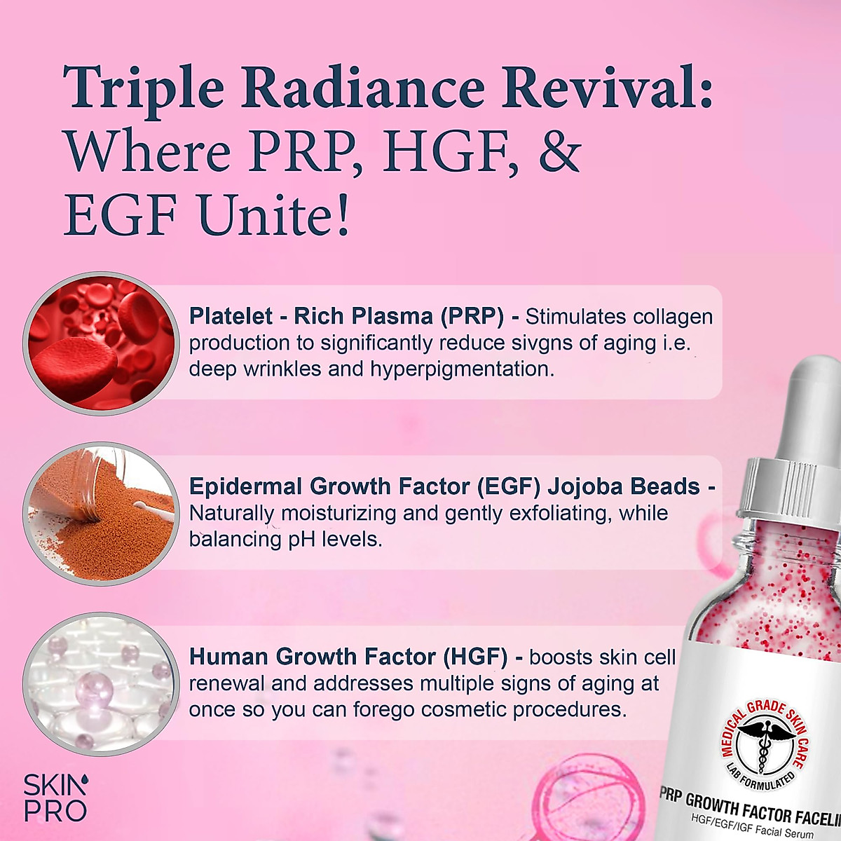 Skin Pro Skin Care Epidermal Serum for Face - PRP Facelift - IGF, EGF Serum - Serum for Face, Face Care, HGF Serum, Platelet-Rich Plasma Deep Anti-Wrinkle Serum with Jojoba Beads