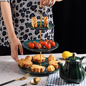 Sweejar 3 Tier Ceramic Cake Stand Wedding, Dessert Cupcake Stand for Tea Party Serving Platter (Jade)