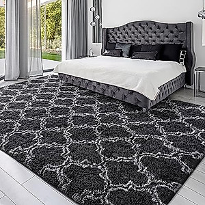 Hutha 4x6 Shag Large Area Rugs for Living Room, Dark Grey Modern Super Soft Bedroom Carpet, Moroccan Luxury Geometric Plush Fluffy Rug for Kids Nursery Girls Room Indoor Home Decor