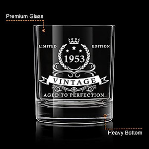 LIGHTEN LIFE 70th Birthday Gifts for Men 12 oz,1953 Whiskey Glass in Valued Wooden Box,Whiskey Bourbon Glass for 70 Years Old Dad,Husband,Friend,70th Birthday Decorations for Men