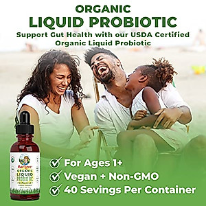 Probiotics for Women Men & Kids | USDA Organic Probiotics for Digestive Health | Acidophilus Probiotic | Gut Health & Immune Support Supplement | Vegan | Non-GMO | Gluten Free | 4 Fl Oz