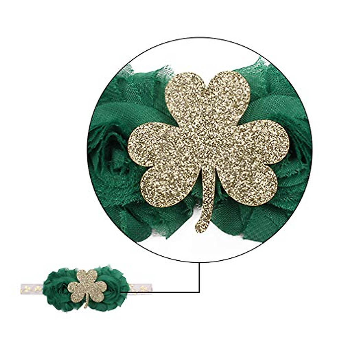 YanJie St. Patrick's Day Baby Girl Hairbands - Shabby Chiffon Gold Metallic FOE Headband Hair Accessories for Birthday Gift (St FOE, free)