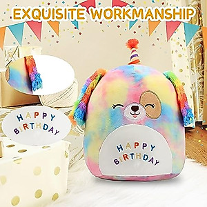 LSYEE 8’‘ Happy Birthday Dog Plush Rainbow Birthday Dog Plush Pillow Soft Puppy Plush Toy Cute Dog Stuffed Animal Home Room Decoration Birthday Gift for Kids Toddlers