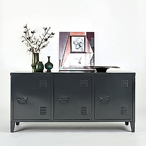 FurnitureR 3 Doors Metal Storage Cabinet with 6 Removable Shelves File Organizer Home Office Gym Locker Boys Girls Teens Toy Room,Stackable, Black