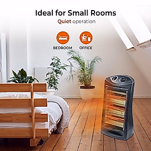 Comfort Zone Electric Quartz Radiant Tower Space Heater with Adjustable Thermostat, Overheat Protection, Energy Efficient, & Tip-Over Switch, Ideal for Home, Bedroom, & Office, 1,500W, CZQTV008EBK