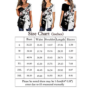 MAYAMANG Women's Floral Tunic Tops Casual Blouse V Neck Short Sleeve Buttons Up T-Shirts (Black+Small Floral, XL)