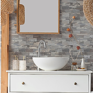 10-Pack Peel and Stick Tile Backsplash 11.3"X11.5" PVC Wall Tiles, Stick on Backsplash for Kitchen, Bathroom, Fireplace Décor, Laundry Table, Stair Decals in Light Rustic