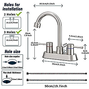 yeulluey 360 Swivel Spout Bathroom Sink Faucet with 2 Water Supply Lines, Brushed Nickel Lead-Free Bathroom Faucets Stainless Steel 4 Inch 2 Handle Centerset Faucet for Bath Basin 2 3 Hole