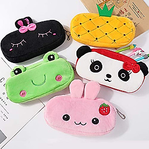 HSYHERE Creative Cute Lovely Funny Happy Animals Bear Frog Face Fruit Strawberry Watermelon Soft Stuffed Surface Clothes Zipper Pencil Box Pencil Case Pencil Holder Pouch Pen Bag - Strawberry Rabbit