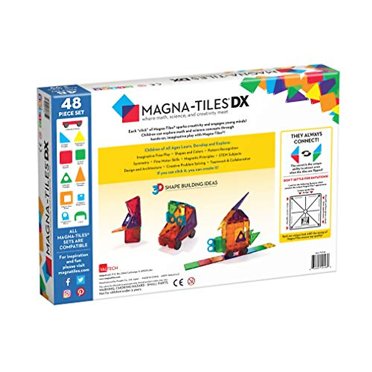 Magna-Tiles Deluxe Set, The Original Magnetic Building Tiles For Creative Open-Ended Play, Educational Toys For Children Ages 3 Years + (48 Pieces)