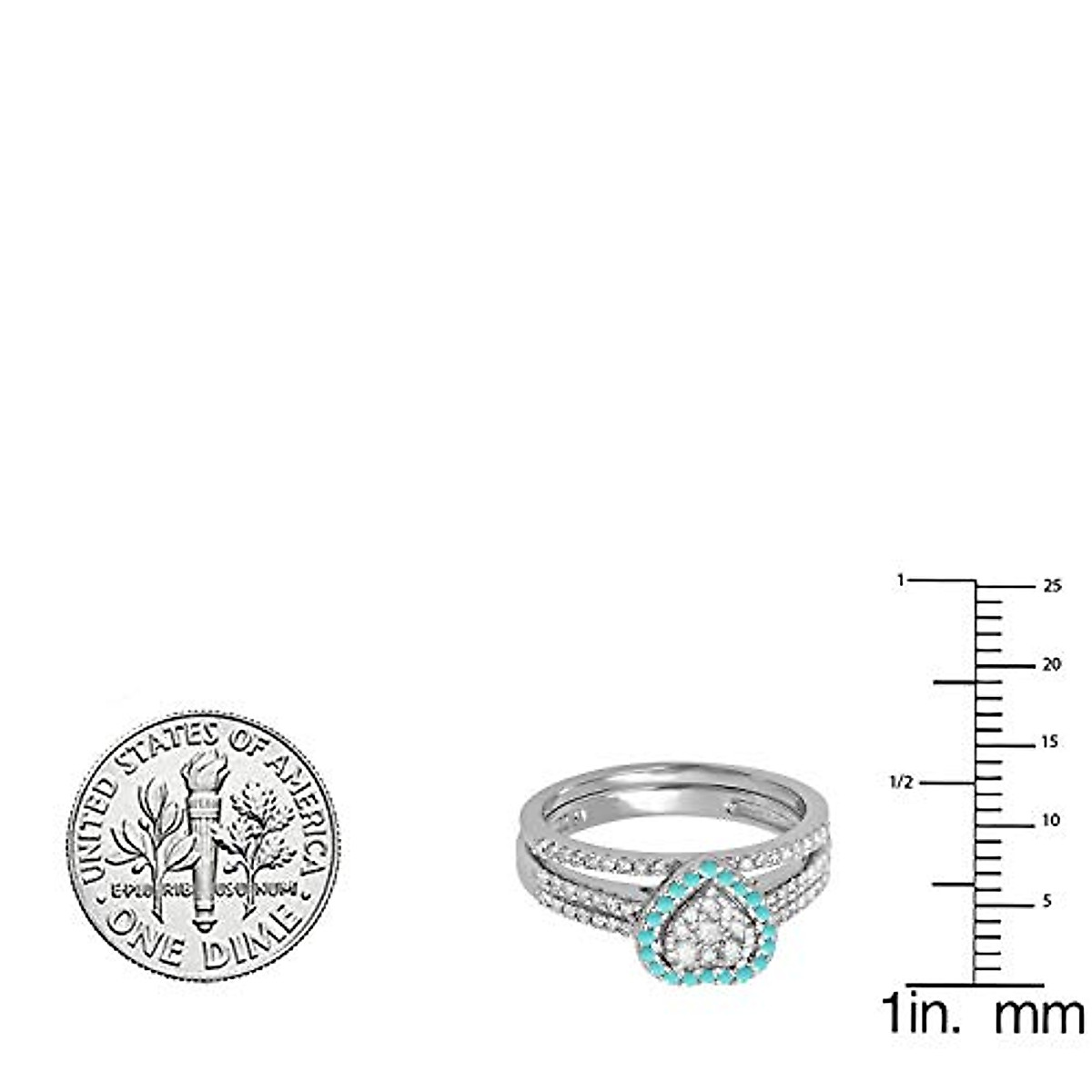 Dazzlingrock Collection Round Turquoise & White Diamond Ladies Heart Shaped Wedding Ring Set in 14K White Gold, Size 7