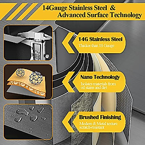 Black Kitchen Sink Stainless Steel 19.7 x 15.7 Inch Single Bowl Drop In Kitchen Sink With Gift: Stainless Steel Bottom Grid, Faucet Sprayer, Drain Strainer Set for Modern Kitchen Sink