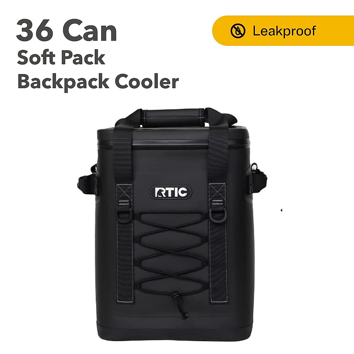RTIC Backpack Cooler 36 Can, Insulated Portable Soft Cooler Bag Waterproof for Ice, Lunch, Beach, Drink, Beverage, Travel, Camping, Picnic, Car, Hiking, Black
