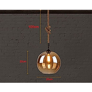 JewOss Chandeliers,Pendant Light Iron Hanging Light+E27 Bulbs Hemp Rope Hanging Chain Glass Lampshade + Living Room Restaurant Bar Cafe Chandelier 30 X 30Cm (Color : 20 * 20cm)