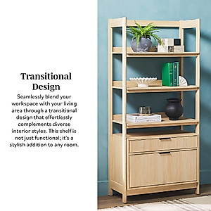 Walker Edison Modern Home Office 4-Shelf Bookshelf, 33 Inch, Two-Drawer Coastal Oak