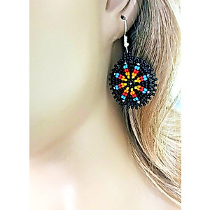 Handmade Cute Seed Beaded Earrings 1.2 Round (Black)