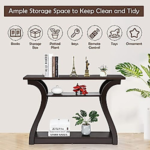 SUPER DEAL 3 Tier Console Table Narrow Sofa Table Decorative Side Table Accent Modern Furniture for Entryway Hallway Living Room, Espresso, 47 inch L