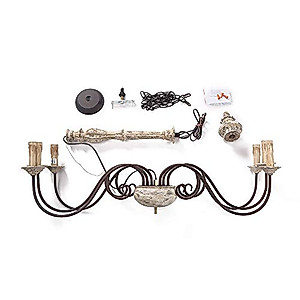 LALUZ Farmhouse Chandelier, French Country Chandelier for Dining Room, White Distressed Wood, 37” L x 28” H