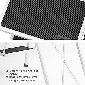 4 Step Ladder Step Stool, Sturdy Step Stools for Adults with Wide Anti-Slip Pedal, Portable Folding Step Stool with Handle, Lightweight Steel Step Ladder, 330lbs Capacity Kitchen Step Stool, White