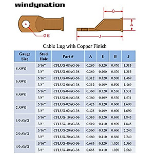 10 pcs WNI 2/0 Gauge x 3/8 Pure Copper Battery Welding Cable Lug Connector Ring Terminals
