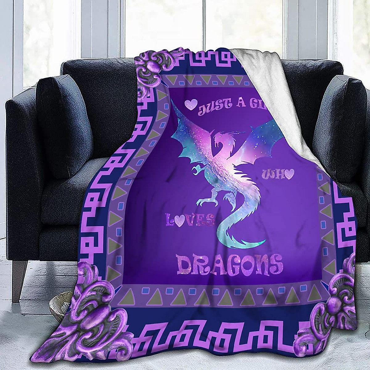 Purple Dragon Throw Blanket Warm Ultra-Soft Flannel Blanket for Bed Couch Living Room Travel Outdoor Blankets for Kids Children Adults (51" x 59")