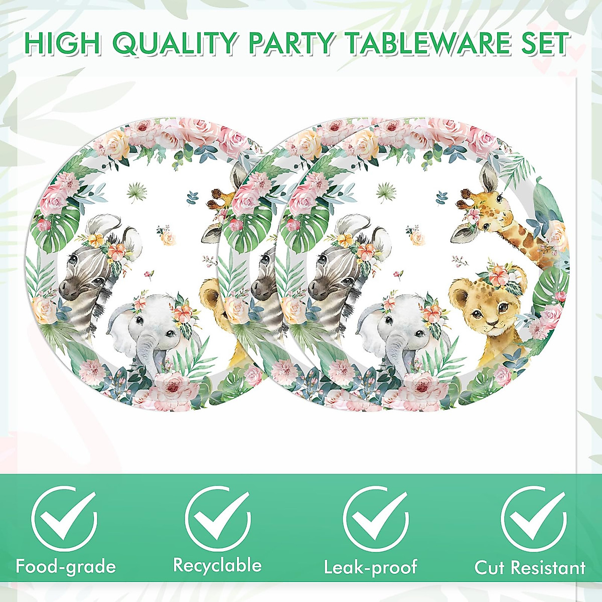 40PCS Wild One Birthday Decorations Girl Jungle Safari Birthday Decorations Included Wild One Plates and Napkin Sets for Kids Animal Safari Baby Shower Decorations