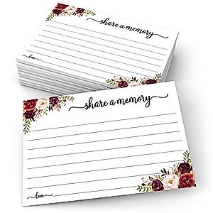 321Done Share a Memory Card (50 Cards) 4" x 6" Floral Red Roses - for Wedding Memorial Funeral Graduation Bridal Shower Celebration of Life Birthday Anniversary - Made in USA - White