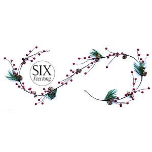 OLYPHAN Holiday Garland Red Berry Garlands Thanksgiving Table Decor, Christmas Fireplace Decoration Banister for Winter Holidays/Artificial Burgundy Berries for Indoor/Outdoor Xmas 6 Feet Long (6Ft)