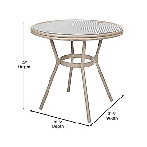 Flash Furniture Marseille Indoor/Outdoor Commercial Bistro Table - Tempered Glass Top - Textilene Fabric - Lt NAT Bamboo Print Aluminum Frame - 31.5" - Blk/Wht