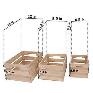 Set of 3 Natural Wood Crates - Unfinished Country Style Storage Boxes for Decor & Photo Props