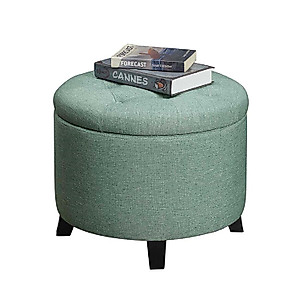 Convenience Concepts Designs4Comfort Round Storage Ottoman 19.75" - Versatile Contemporary Foot Stool for Living Room, Office, Green Fabric
