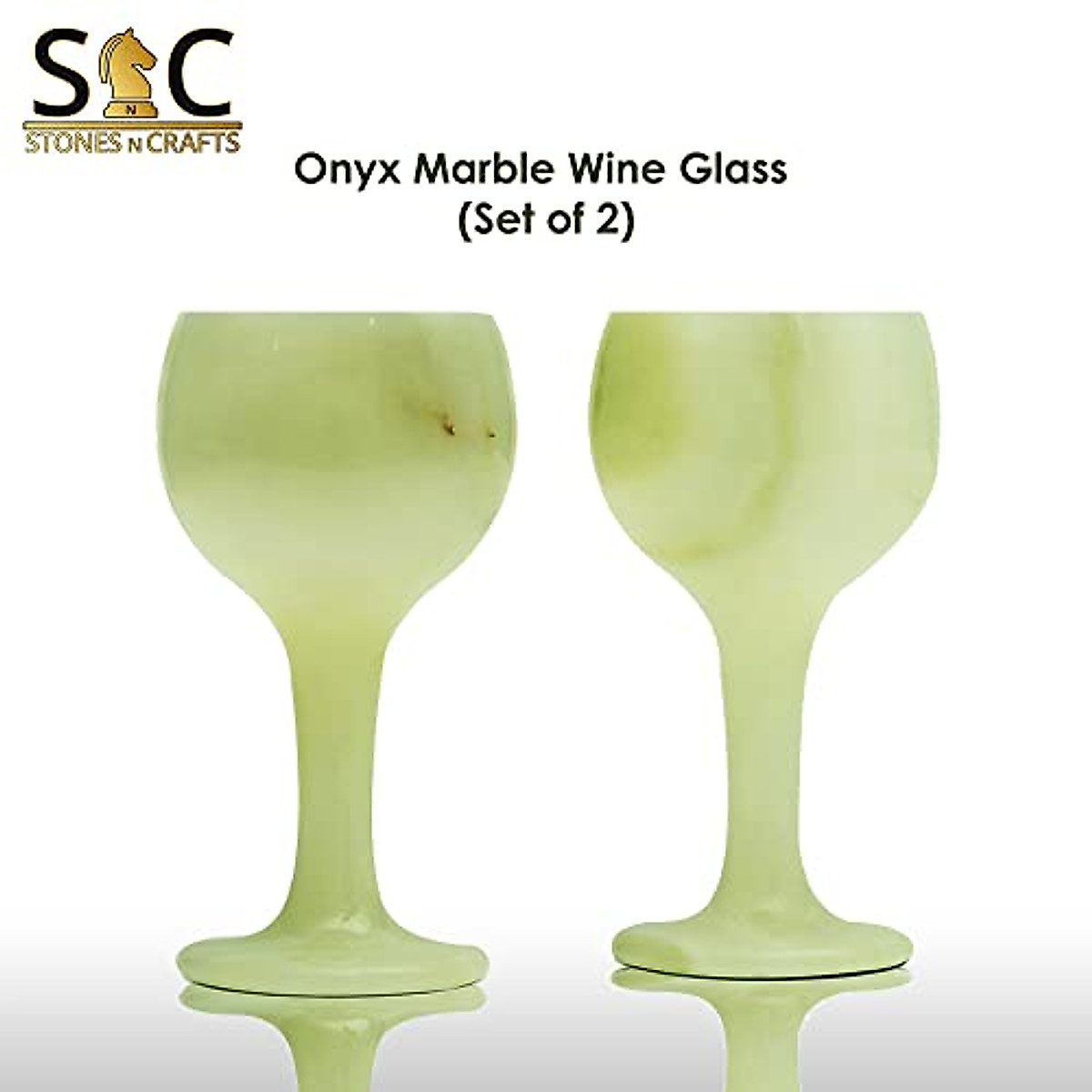 STONES N CRAFTS Marble Wine Glasses Set of 2 Handmade Unique Wine Glasses 5 Ounce - Modern Wine Glasses for Wine Home and Kitchen Décor – Beautiful Onyx Stone Cool Wine Glasses Best for Gifts