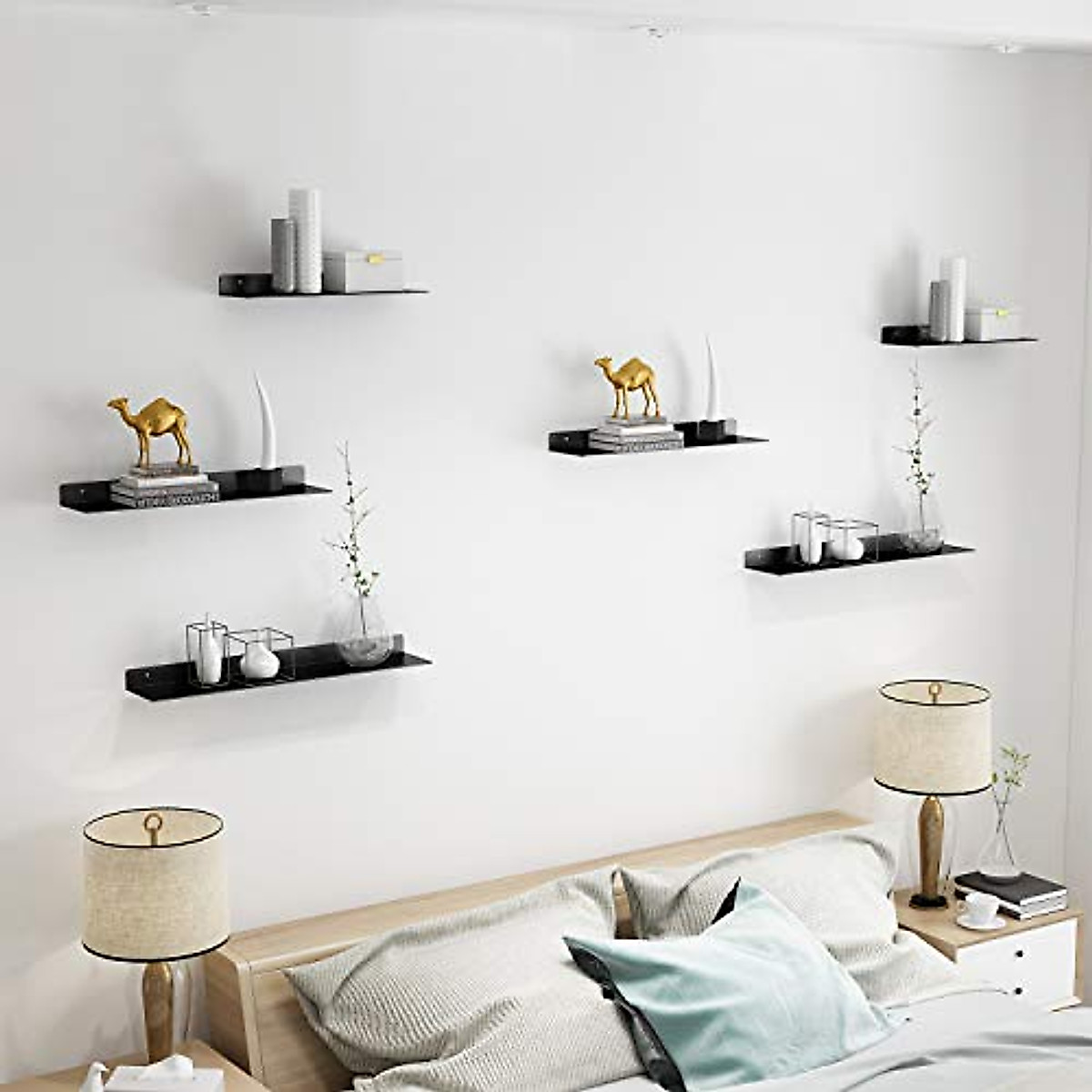 Ihomepark 20 Inch Metal Floating Shelves for Wall, Industrial Modern Steel Black Shelf for Living Room, Bathroom, Kitchen and Office