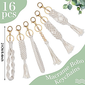 Junkin 16 Pack Mini Macrame Keychains Cute Boho Macrame Bag Charms Handcrafted Aesthetic Boho Car Accessories Boho Keychain for Women Tassel Keychain for Car