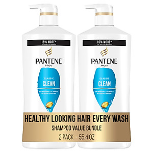Pantene Classic Clean Shampoo Twin Pack, Pro-V Nutrients for Dry, Color-Treated Hair, Healthy Looking Hair Every Wash, Antioxidant-Rich, 27.7 Fl Oz Each + Miracle Rescue Shot (0.5 Oz)