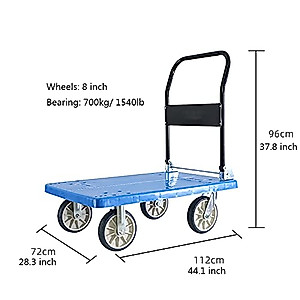 Generic Platform Hand Truck Folding Platform Tool Cart Plastic Flatbed and Metal Handle for Moving Transportation Large Load Capacity 4 Wheels Hand Truck Foldable