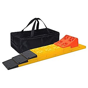 Homeon Wheels RV Leveling Blocks Ramp Design 9 Pack Interlocking Leveling Blocks with One Wheel Chock Camper Leveling Blocks with Carrying Bag