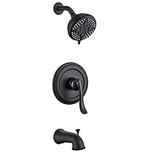 Shower System with Tub Spout, Bathroom Rain Mixer Shower Combo Set, Single Handle Shower Faucet with Valve Matte Black