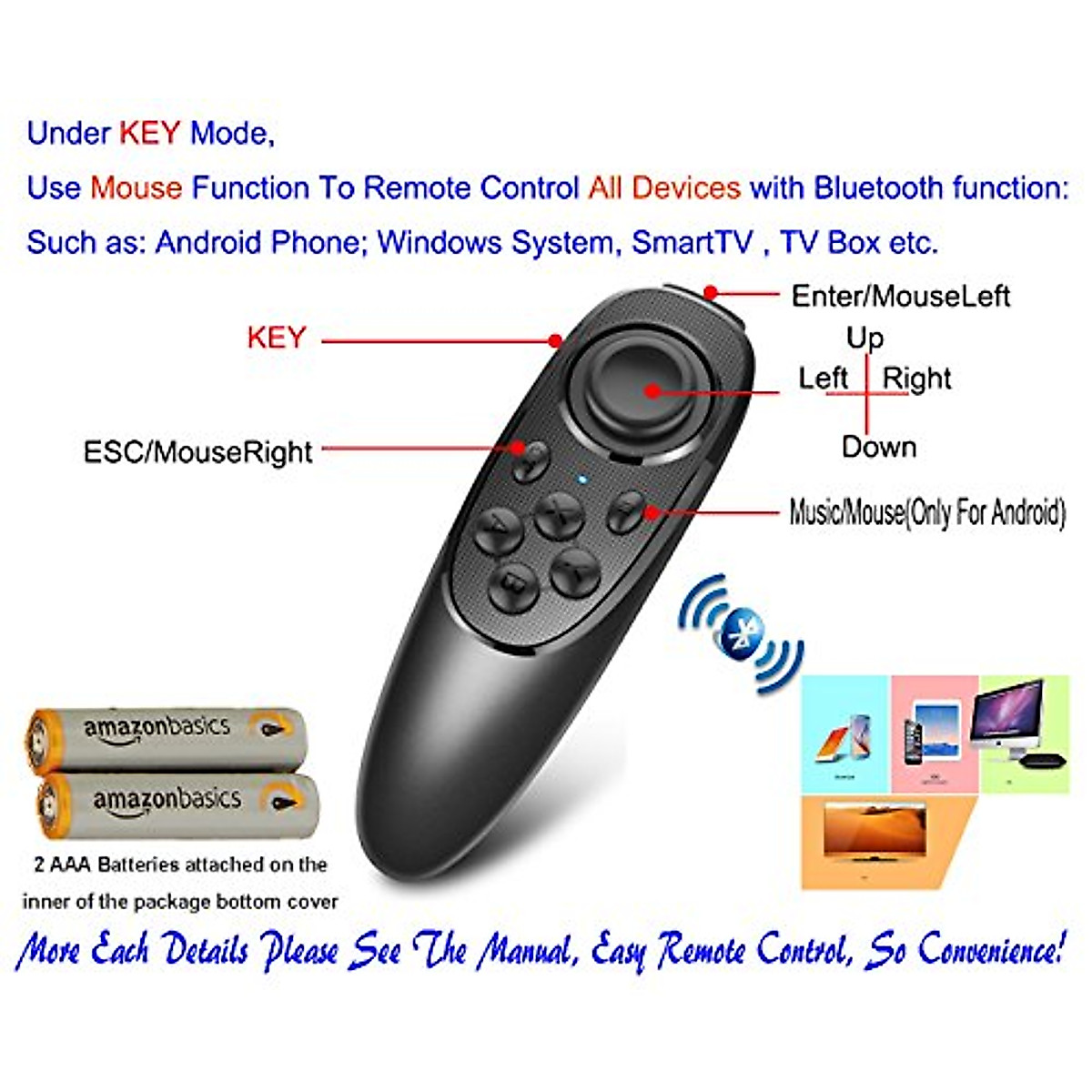 VR Remote Controller Gamepad Bluetooth Control VR Video, Game, Selfie, Flip E-book/PPT/Nook page, Mouse, in Virtual Reality Headset PC Tablet laptop iPhone Smart Phone