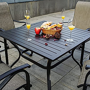 MEOOEM Outdoor Dining Table, Patio Metal Steel Frame Square Table with 1.57”Umbrella Hole, 37"x37",Black