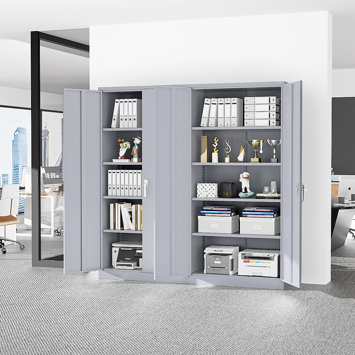 Superday 71" Lockable Steel Storage Cabinet, Locking Metal Storage Cabinets, Grey Metal Cabinet with 2 Doors and 4 Adjustable Shelves for Garage, Home Office, Classroom, File, Easy Assemble