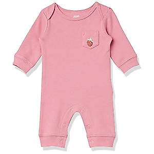 Amazon Essentials Baby Girls' Long-Sleeve Coveralls, Pack of 3, Pink, Berry, 12 Months