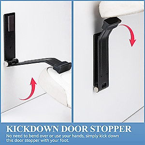 HONZUEN 2 Pieces Kickdown Door Stopper for Bottom of Door,Heavy Duty Metal Door Stop with Rubber Tip,Floor Door Opener Stopper,Hold Open Folding Door Stop,Single Flip Down Door Stopper(Black)