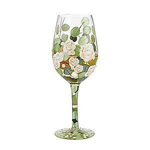 Enesco Designs by Lolita Bouquet in Bloom Floral Hand-Painted Artisan Wine Glass, 15 Ounce, Multicolor