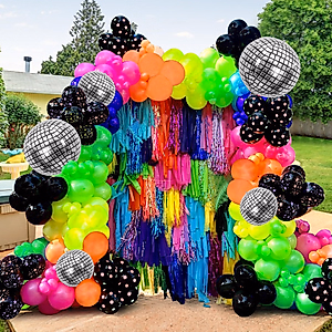 168PCS Rainbow Balloon Arch Garland Kit Disco Balloons for Glow in the Dark Party Let's Glow Birthday Wedding Back to 80s 90s Disco Party Decorations Supplies